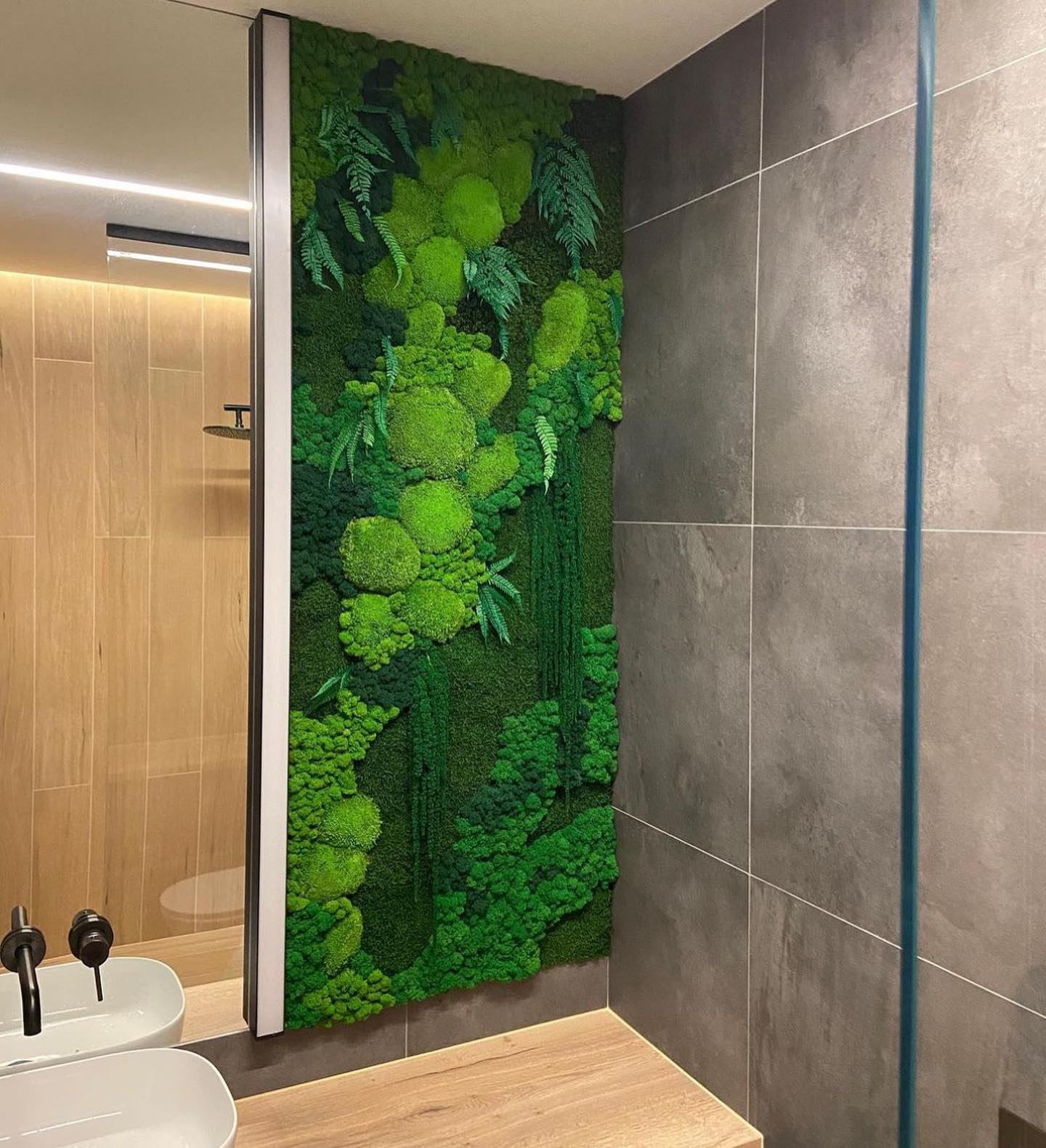 Moosbild mit Kugelmoos und LED Beleuchtung - Ekomoss